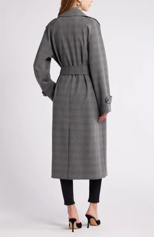 Open Edit Oversized Plaid Trench Coat In Grey Glen Plaid - 55% Off